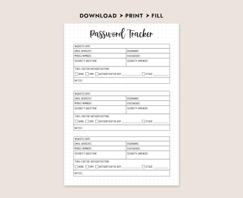 Printable Password Tracker Log Password Keeper Organizer A4, A5, Letter ...