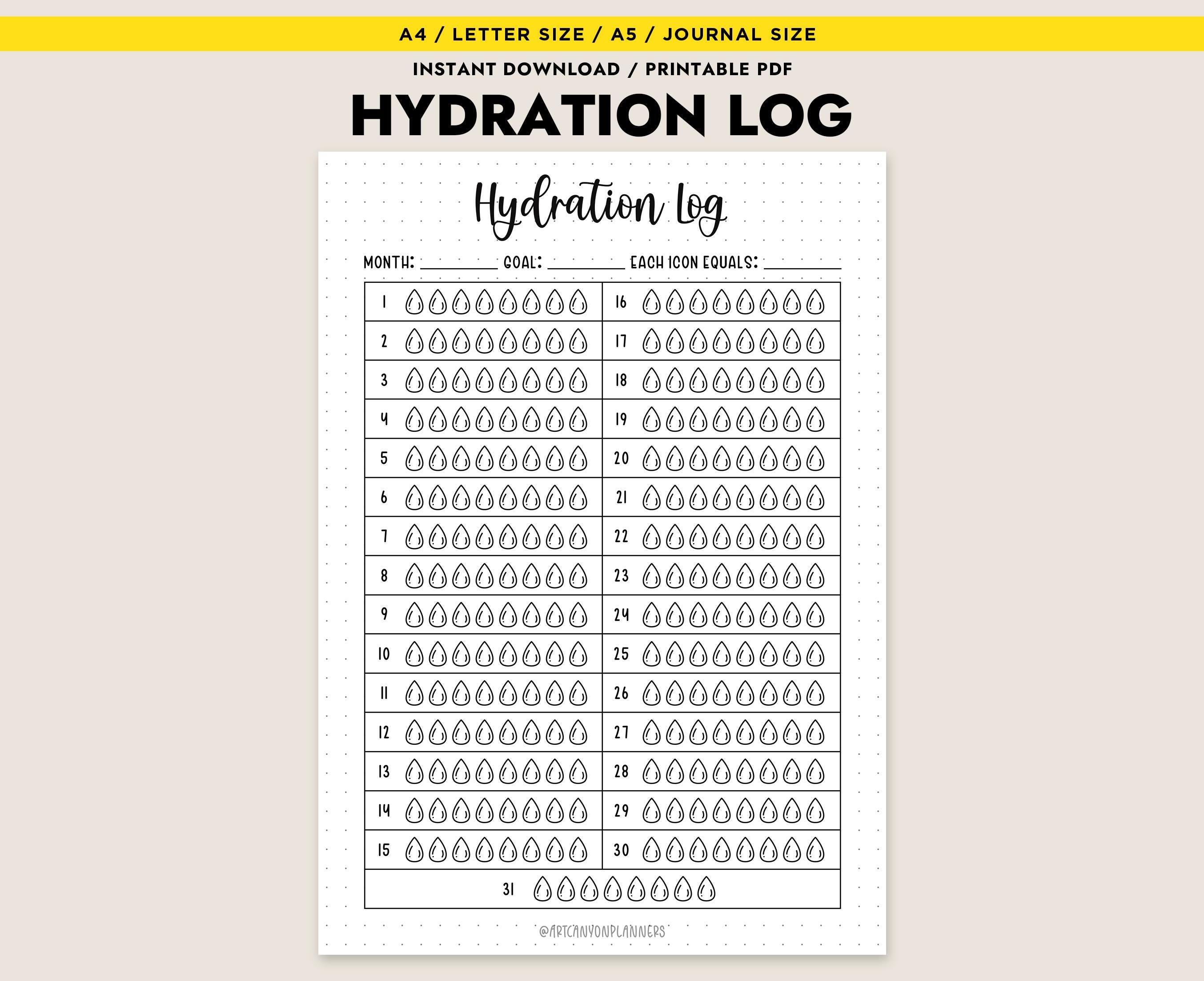 Hydration Log Printable Water Tracker Planner Insert A4 Letter A5 ...
