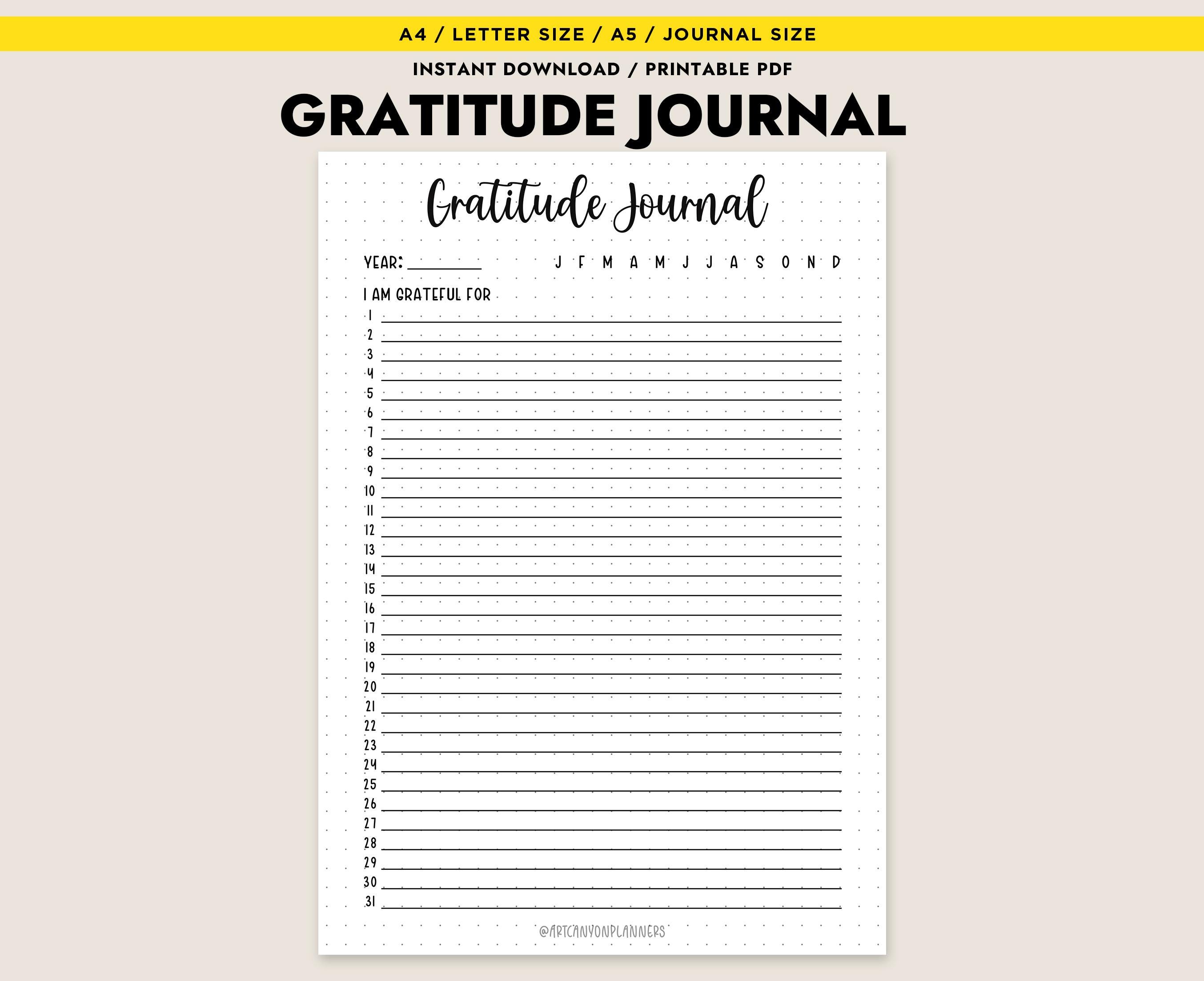 Gratitude Journal Printable A Line A Day Log Monthly Self Care Planner ...