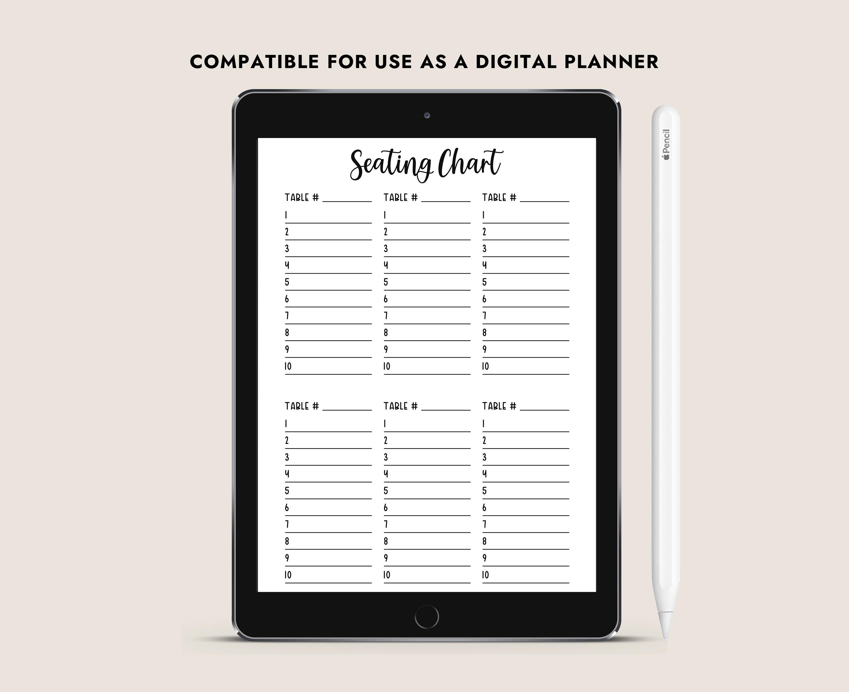 Printable Seating Chart Template Wedding Seating Plan Guest Seating ...