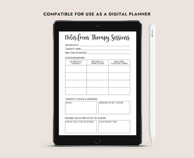 Therapy Journal Printable Notes From Therapy Sessions Mental Wellness ...