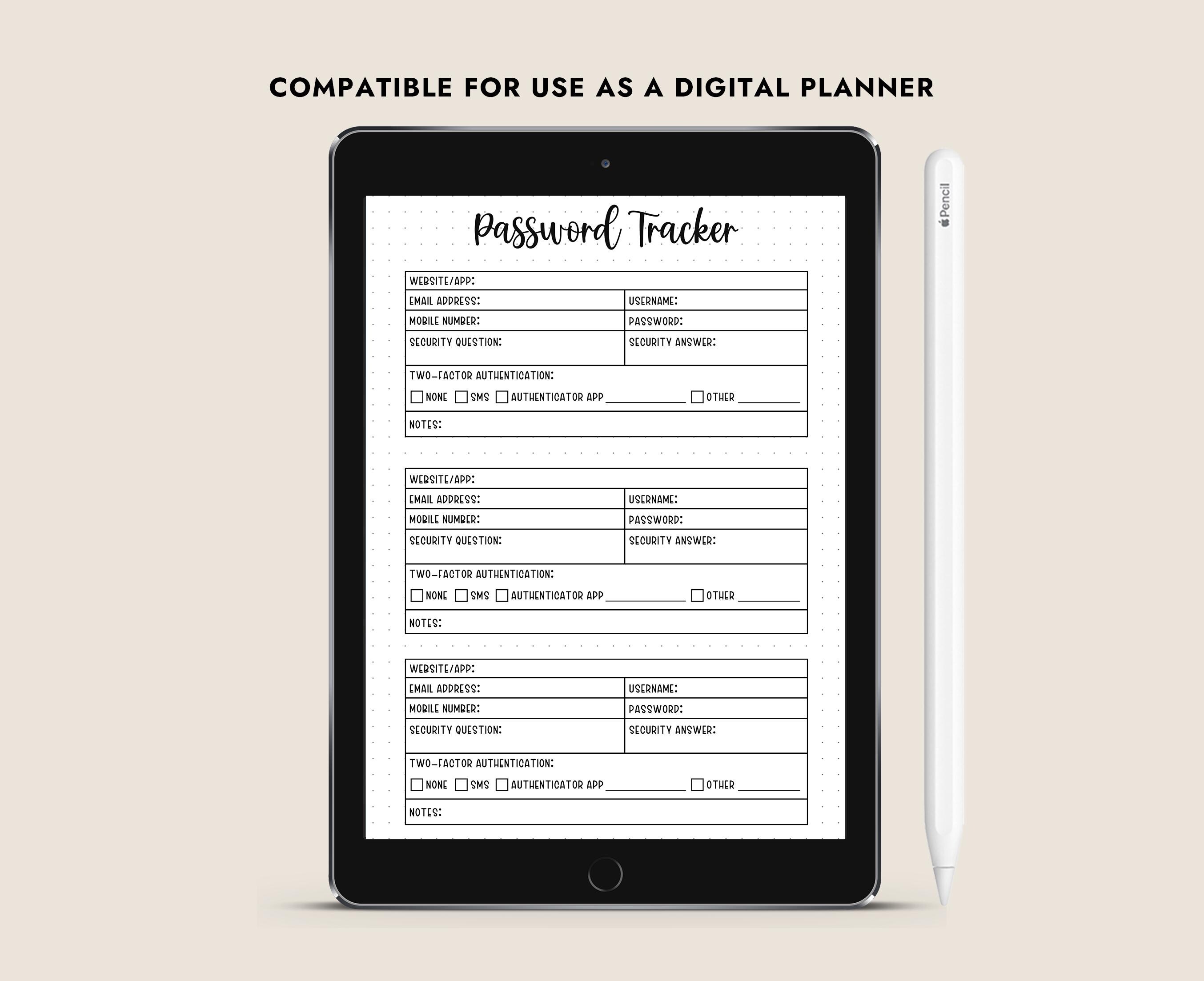 Password Tracker Printable Journal Page Password Log Password Organizer ...