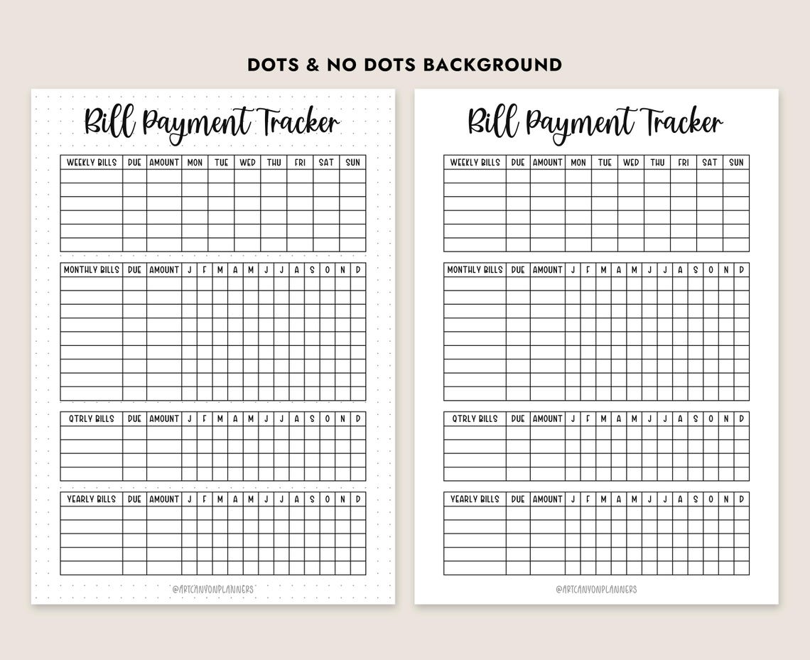 Printable Bill Payment Tracker A4 Letter A5 Journal Sizes PDF Finance ...