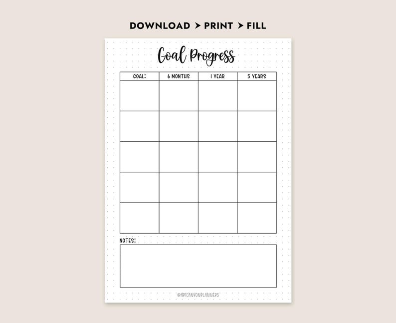 Printable Goal Progress Tracker Long Term Goal Planner Insert 5 Year ...