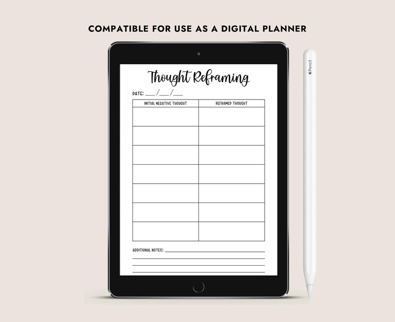 Thought Reframing CBT Worksheet Printable Self Care Journal A4 A5 ...