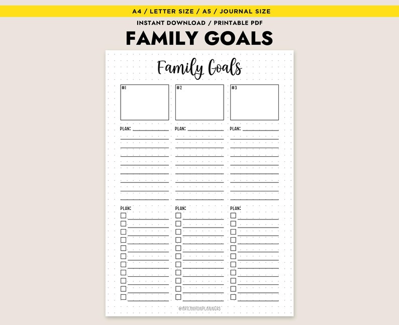 Family Goals Planner Printable A4 A5 Letter Journal Size Instant ...