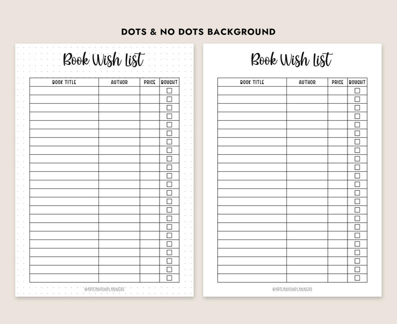 Book Wish List Printable Reading Log Tracker PDF Planner Insert A4 A5 ...
