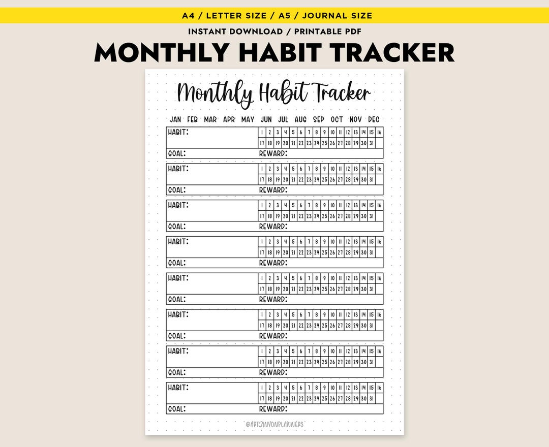 Monthly Habit Tracker Printable PDF Workout Exercises Digital Printable ...