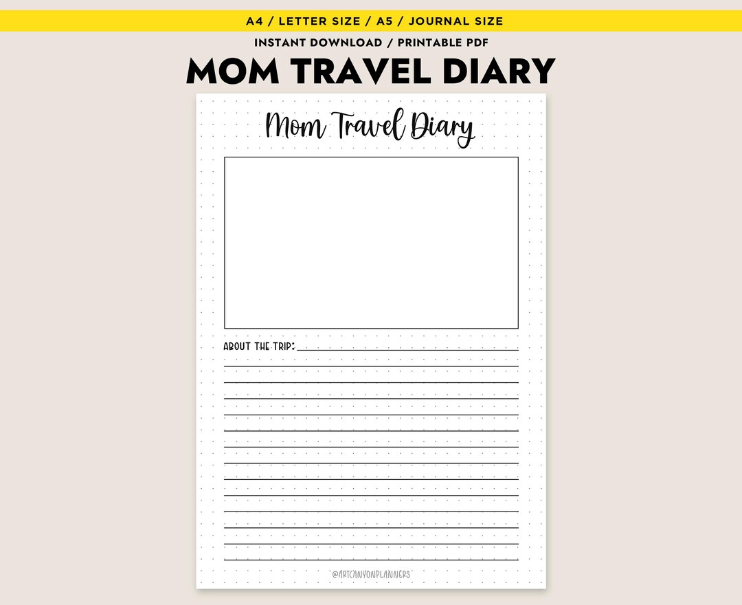Mom Travel Diary Printable Planner Instant Download A4 Letter A5 ...