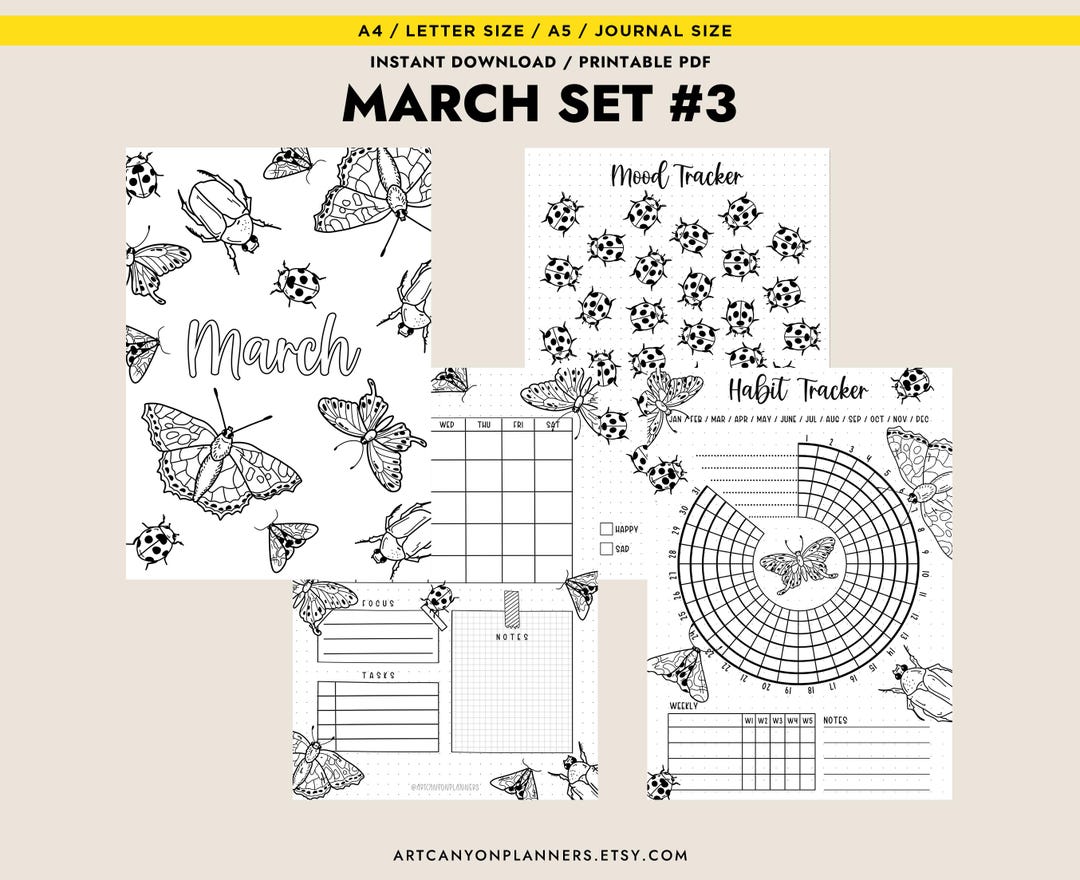 March Title Page Calendar Cover Page Printable Inserts Journal Bundle ...