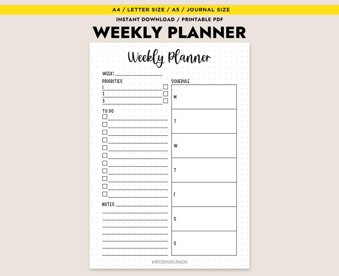 Weekly Planner Printable PDF Priorities to Do List Schedule A4 A5 ...