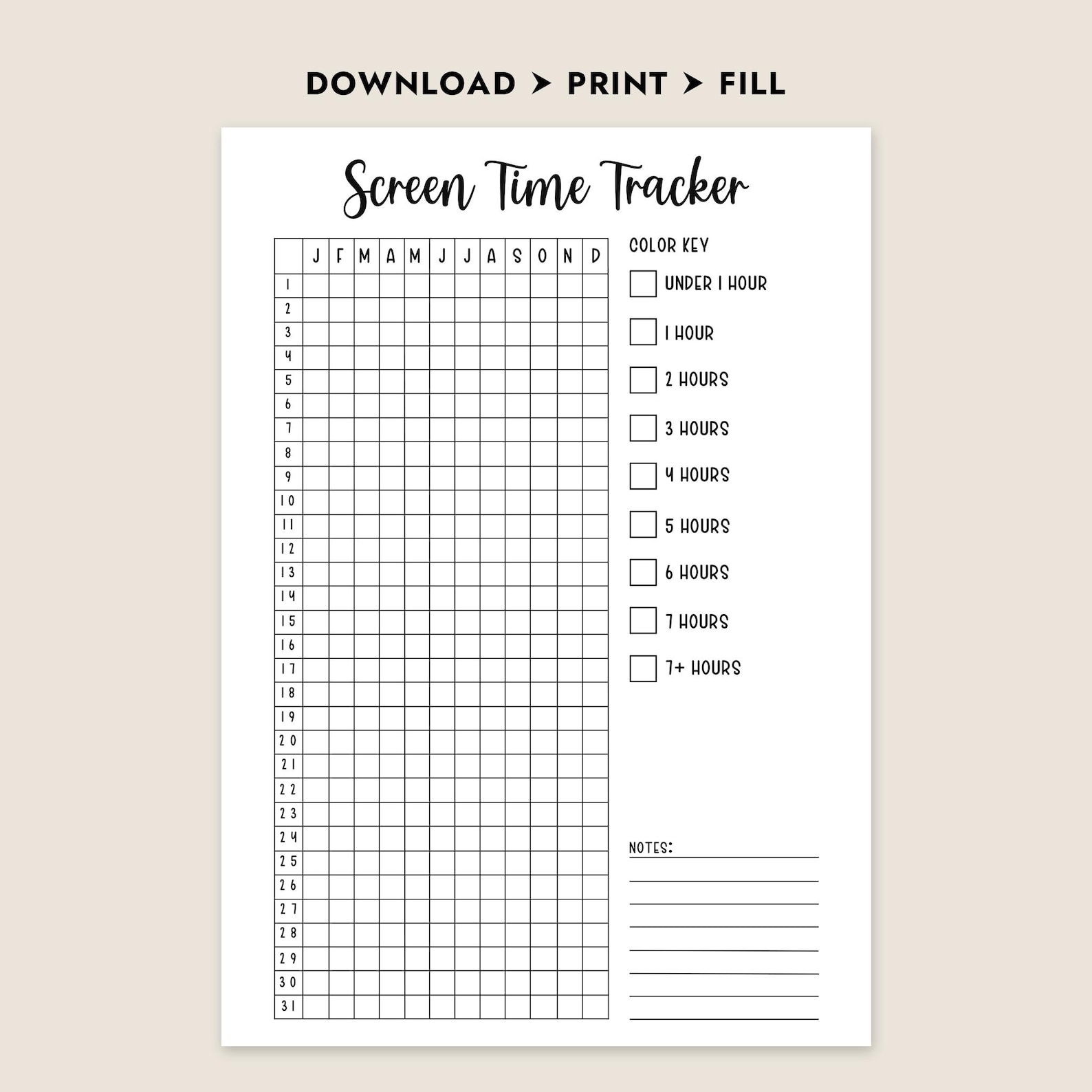 Screen Time Tracker Yearly Printable Journal Page Habit Tracker Phone ...