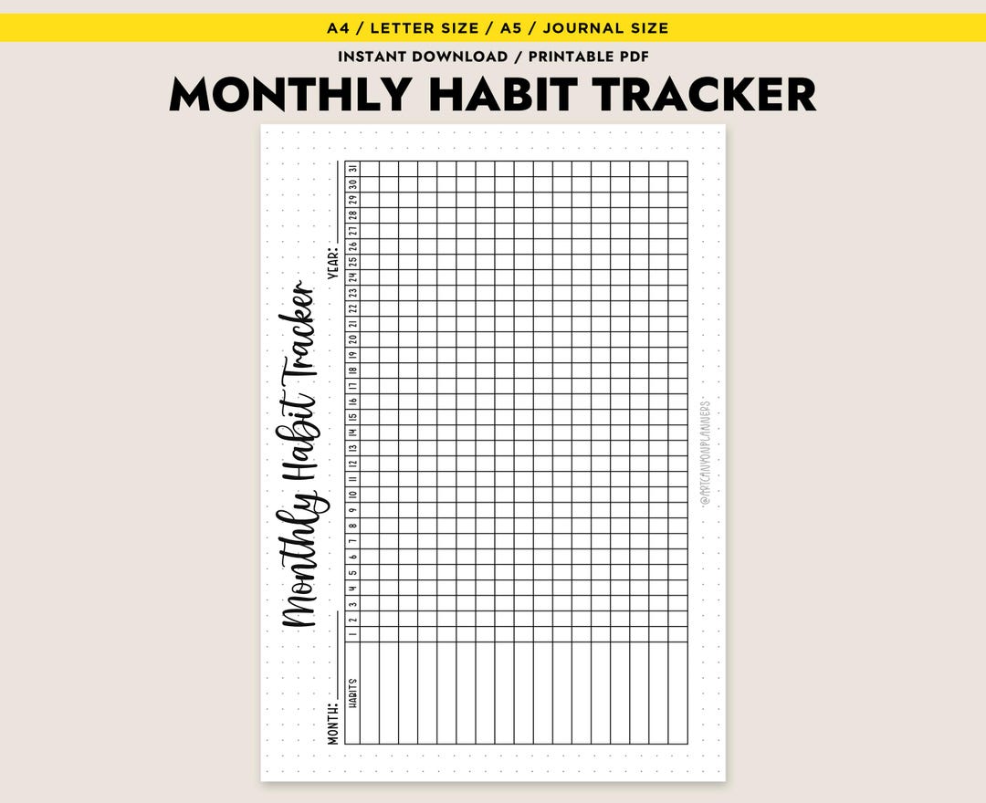 Monthly Habit Tracker Printable PDF Instant Download A4 Letter A5 ...