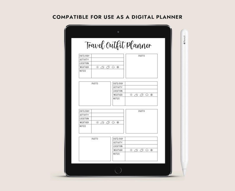 Printable Travel Outfit Planner Packing List Digital Download - Etsy