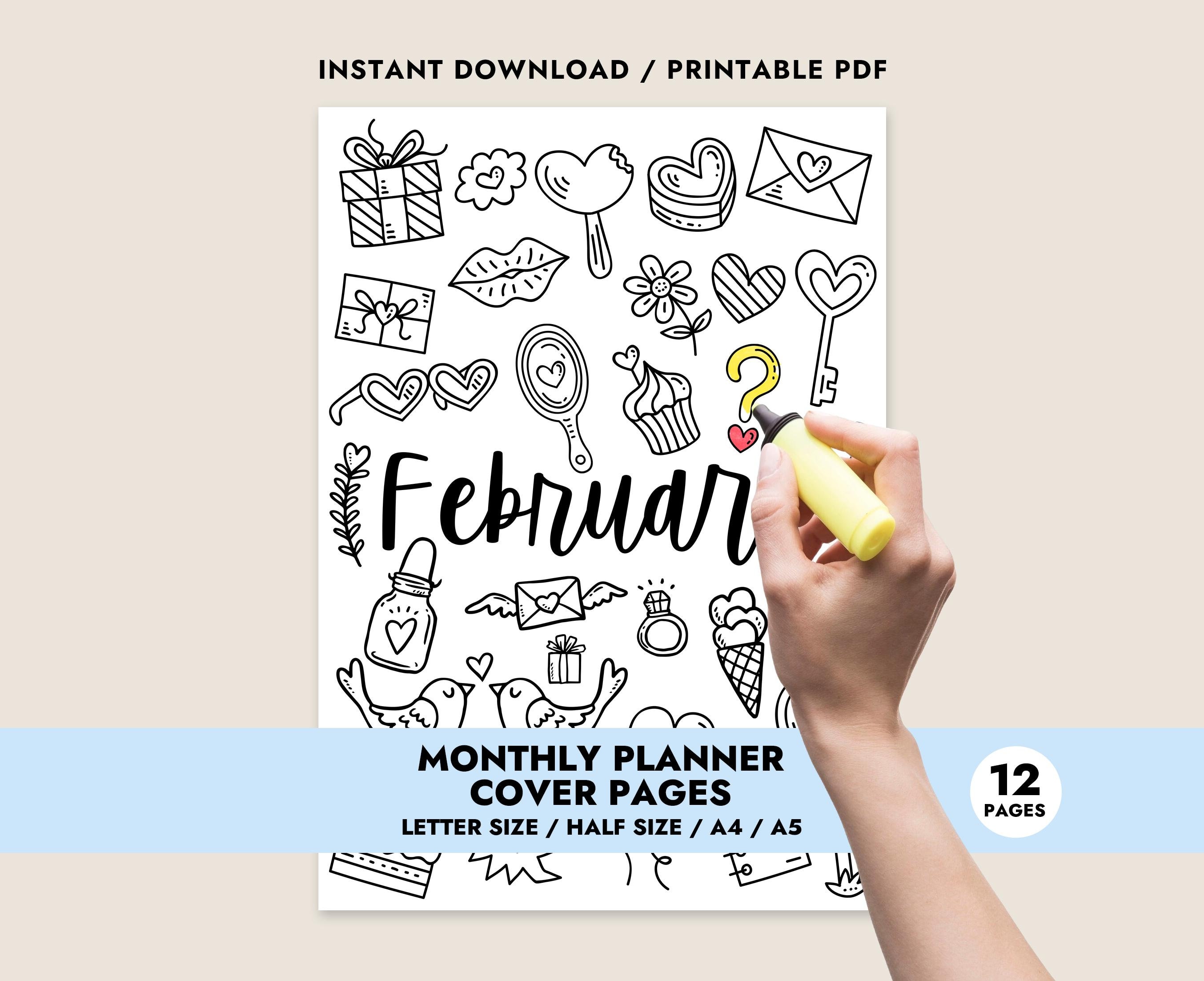 12 Monthly Planner Cover Pages Printable Inserts Inserts A4 A5 Half ...