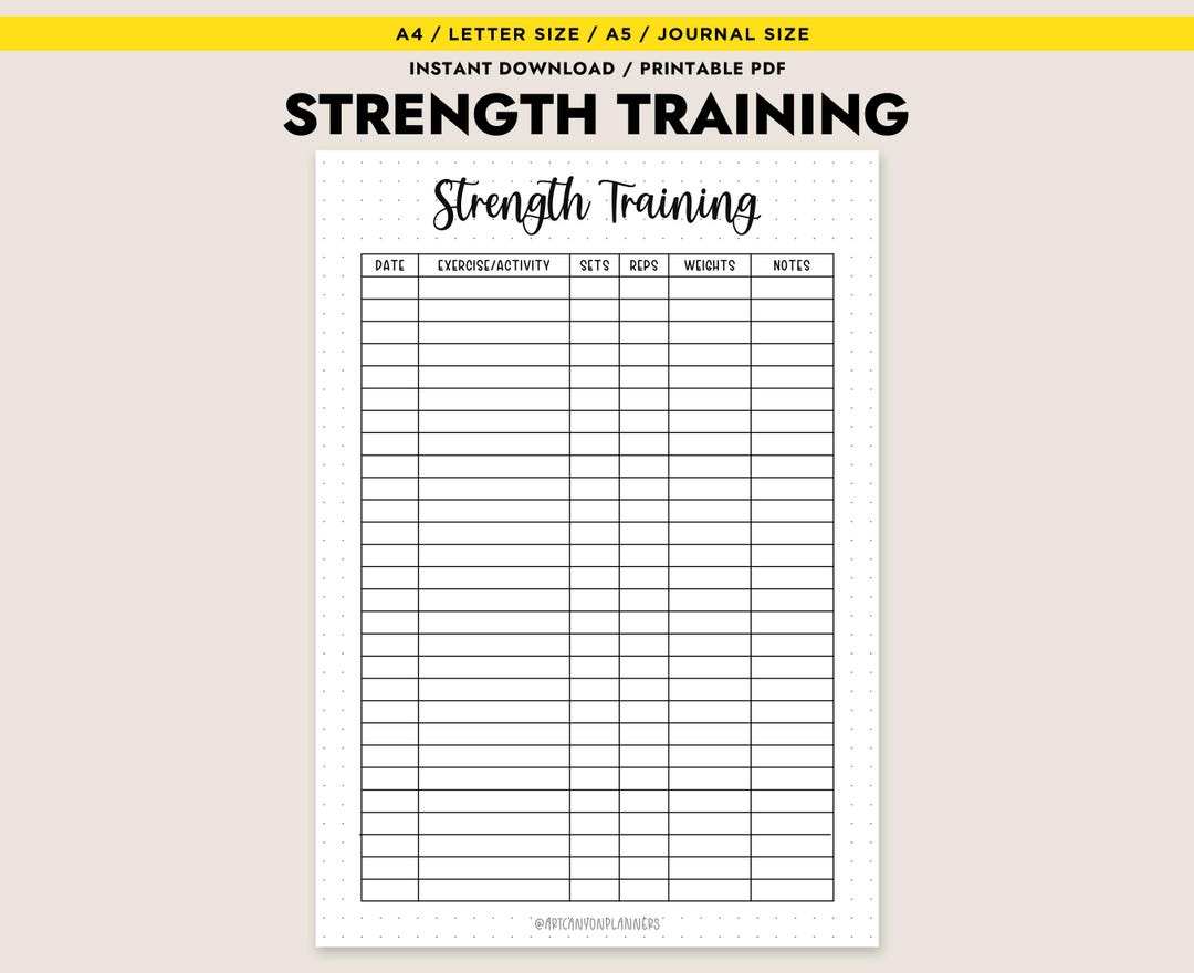 Printable Strength Training Log - Weight Tracker Workout Exercises ...