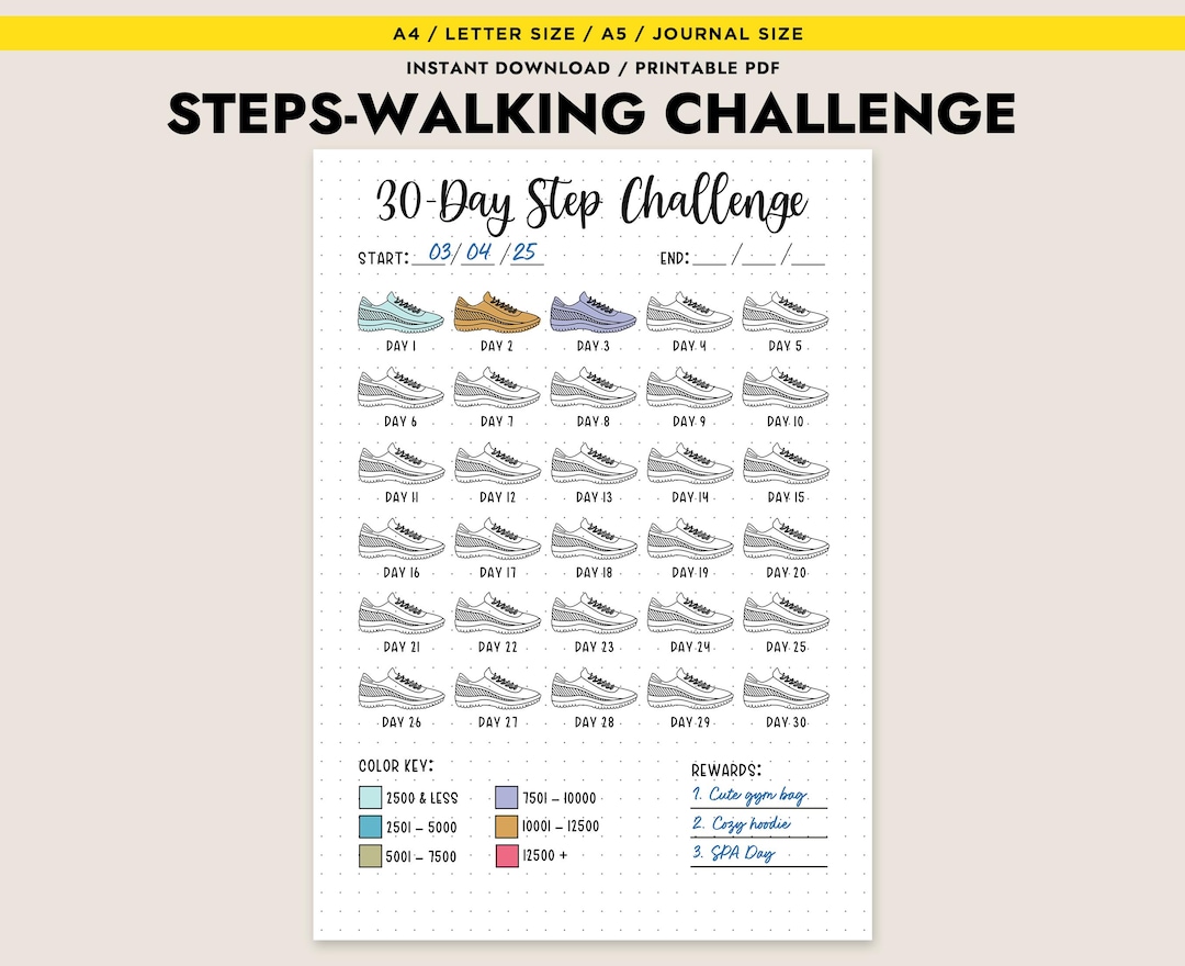 30 Day Step Challenge Tracker Digital Fitness Workout Exercises ...