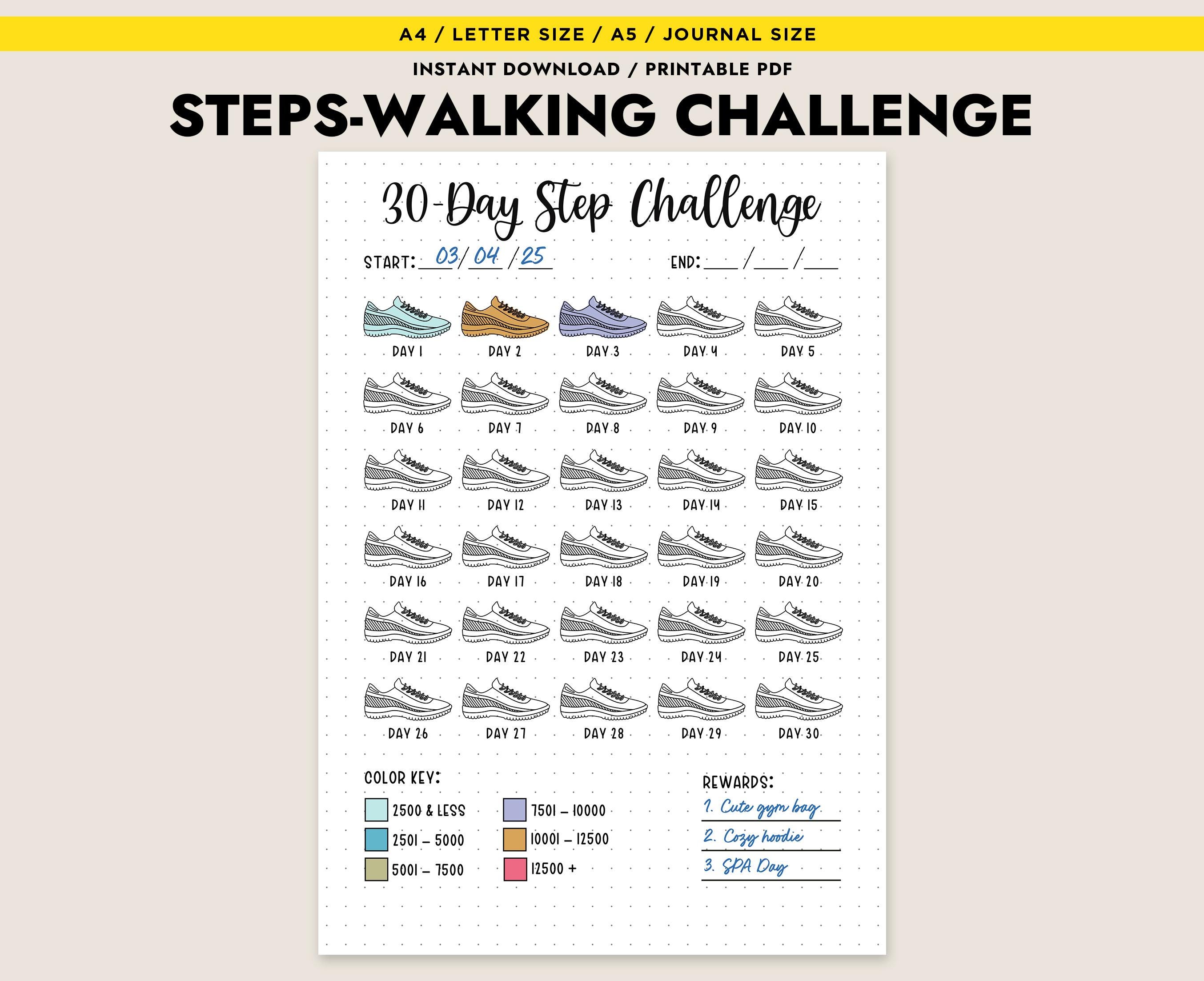 30 Day Step Challenge Tracker Digital Fitness Workout Exercises ...