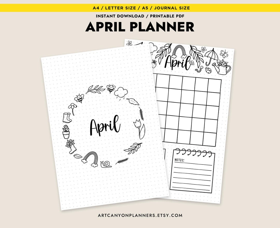April Title Page Printable February Calendar Planner Cover Page Journal ...