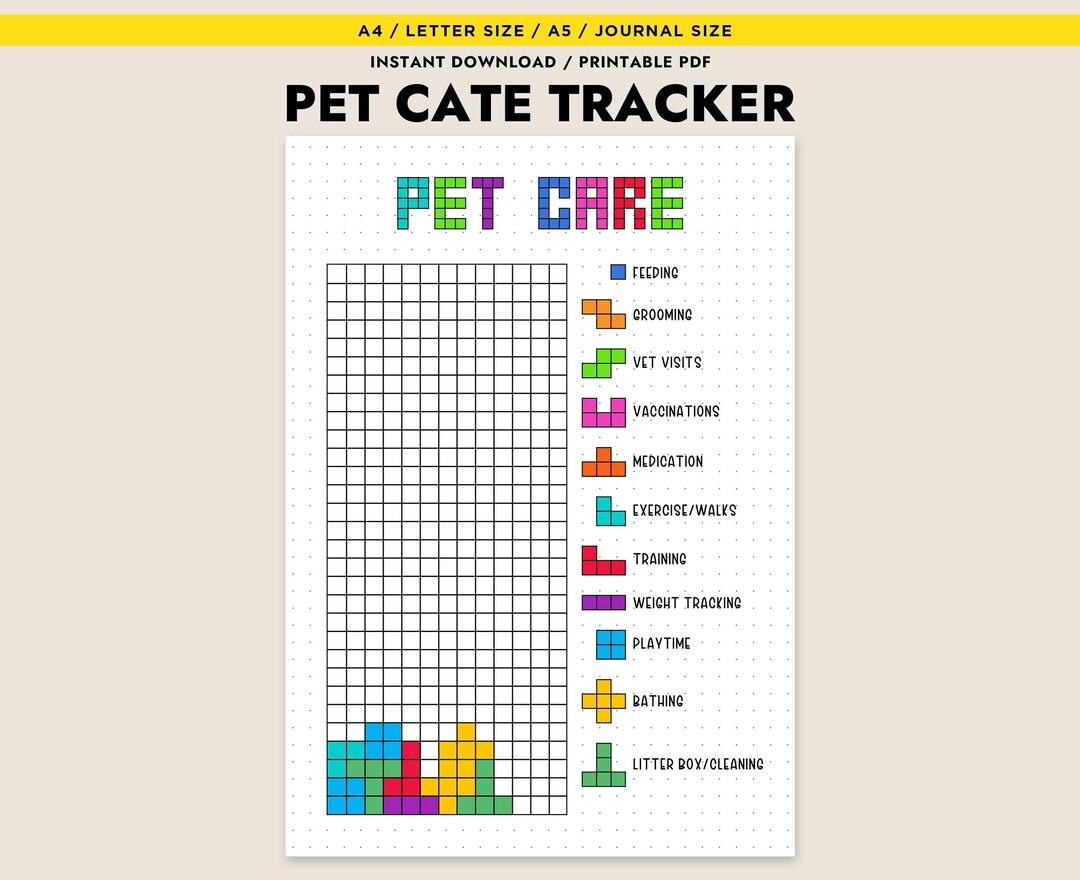 Pet Care Tracker Printable Journal Page Daily Pet Care Log Pet Habit ...