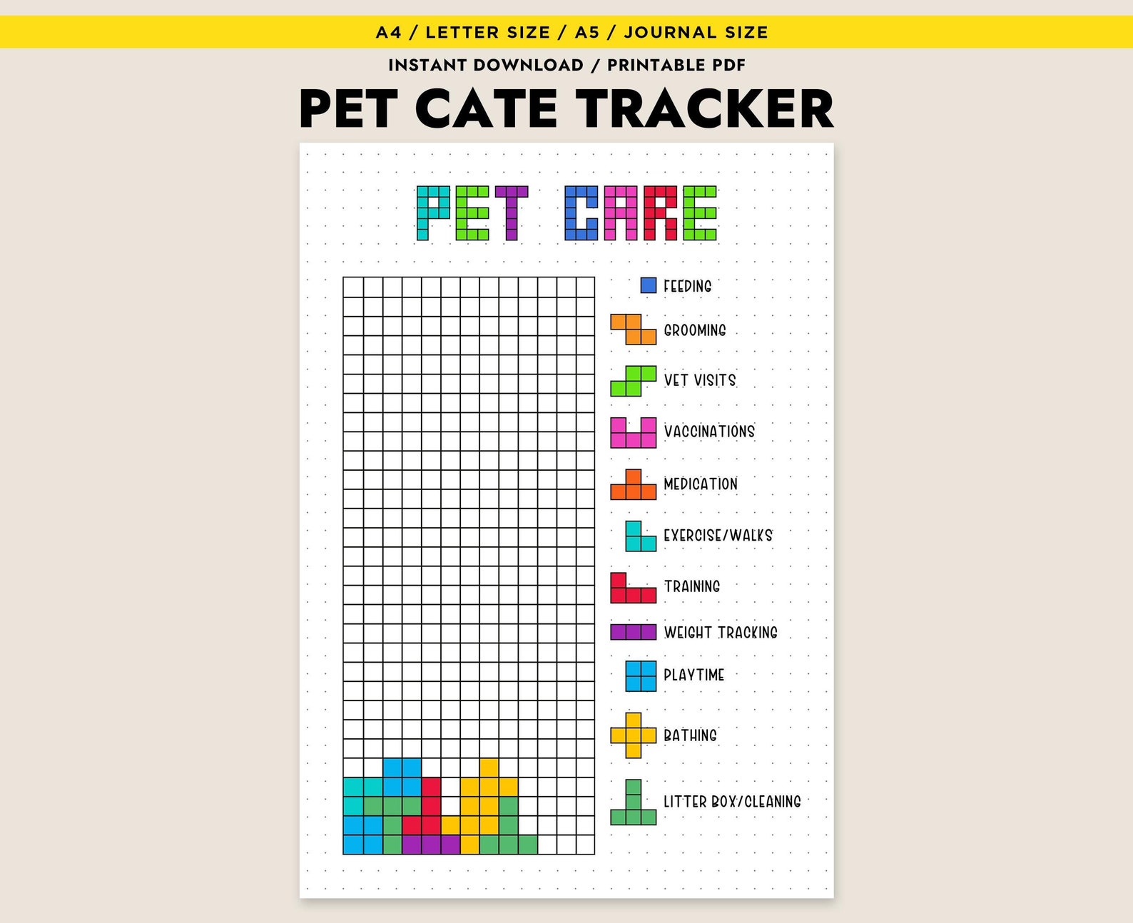 Pet Care Tracker Printable Journal Page Daily Pet Care Log Pet Habit ...