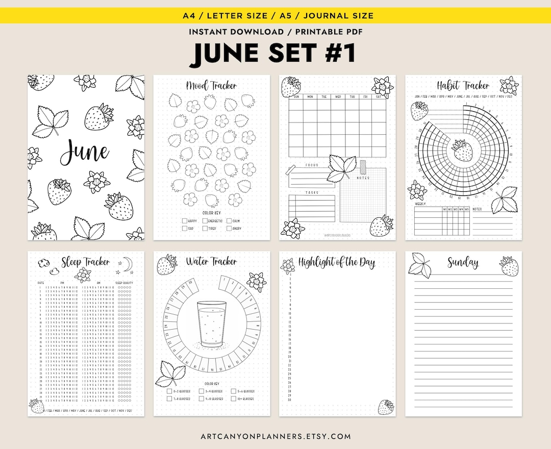 June Title Page Calendar Cover Page Printable Inserts Bullet Journal ...