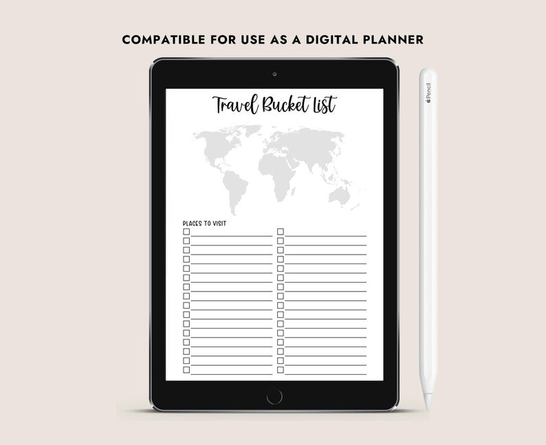 Printable Travel Bucket List World Map Destination Wishlist Instant ...