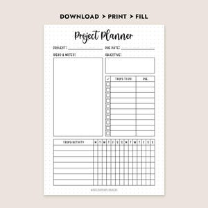 Project Planner Printable PDF Project Planning Template Daily Weekly ...
