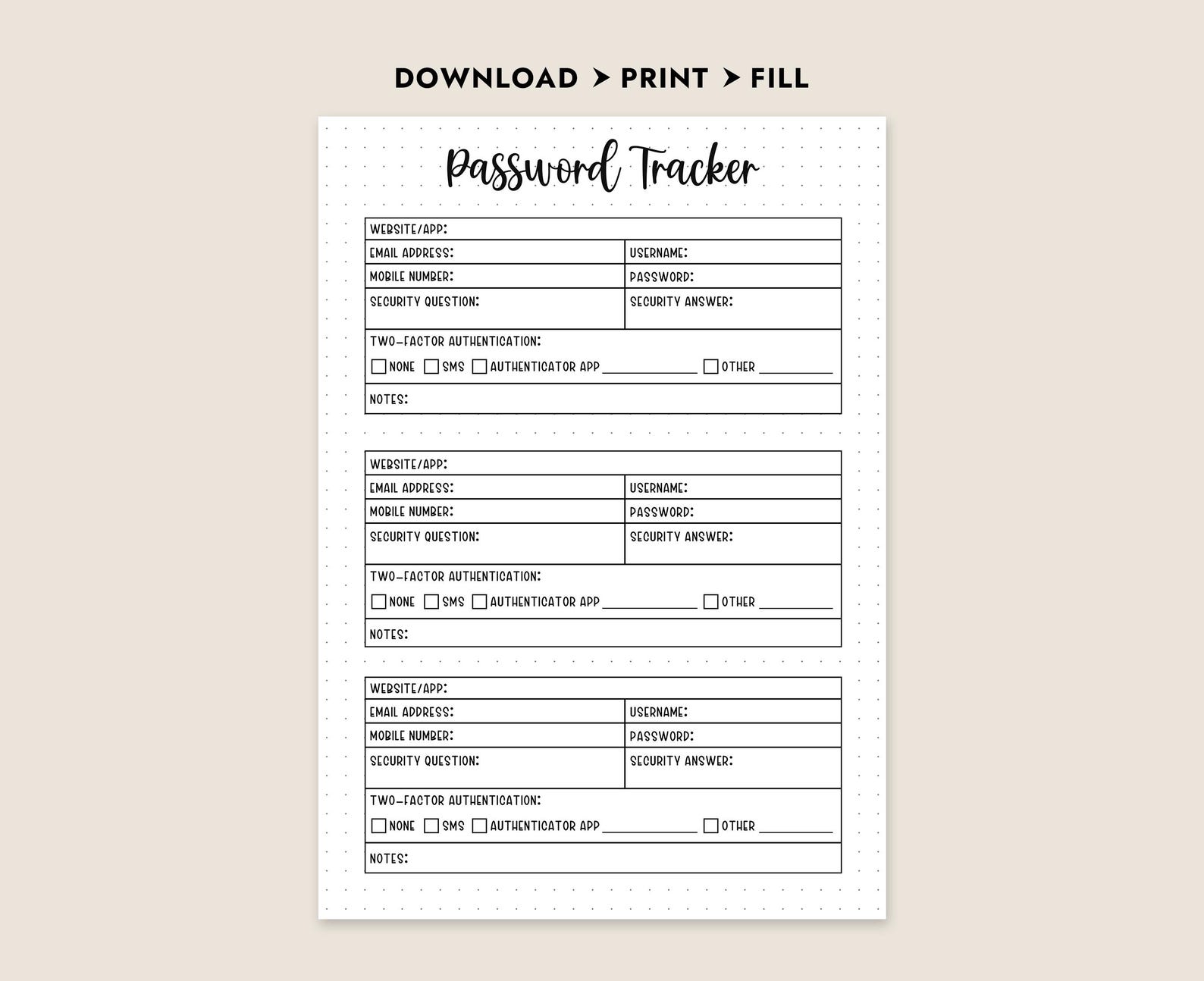 Password Tracker Printable Journal Page Password Log Password Organizer ...