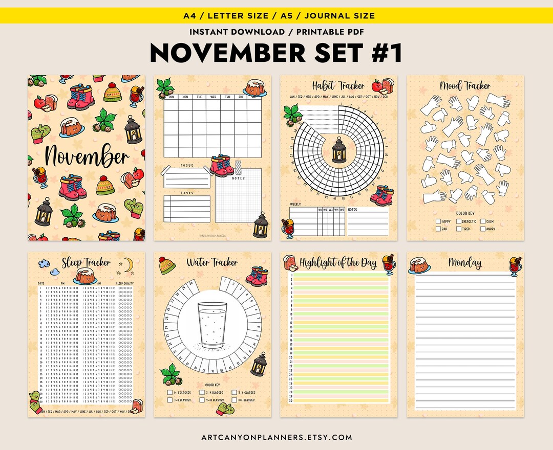 November Title Page Calendar Cover Page Printable Inserts Bullet ...
