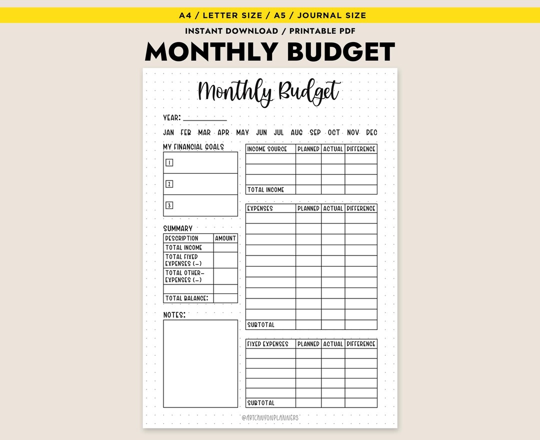 Printable Monthly Budget Template Income & Expense Tracker Finance ...