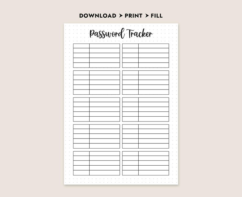 Password Tracker Printable Planner Insert Log Book A4 A5 Letter Website Organizer - Etsy