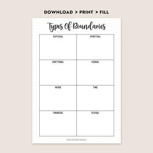 Types of Boundaries Worksheet Printable Self Care Journal Page Mental ...