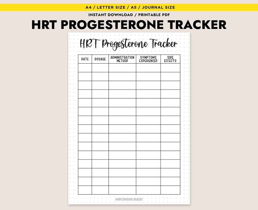 HRT Progesterone Tracker Printable A4 A5 Letter Journal Size Hormone ...