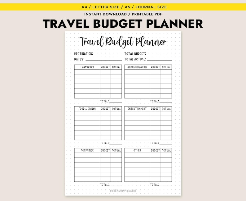 Printable Travel Budget Planner A4 Letter A5 Vacation Expense Tracker ...