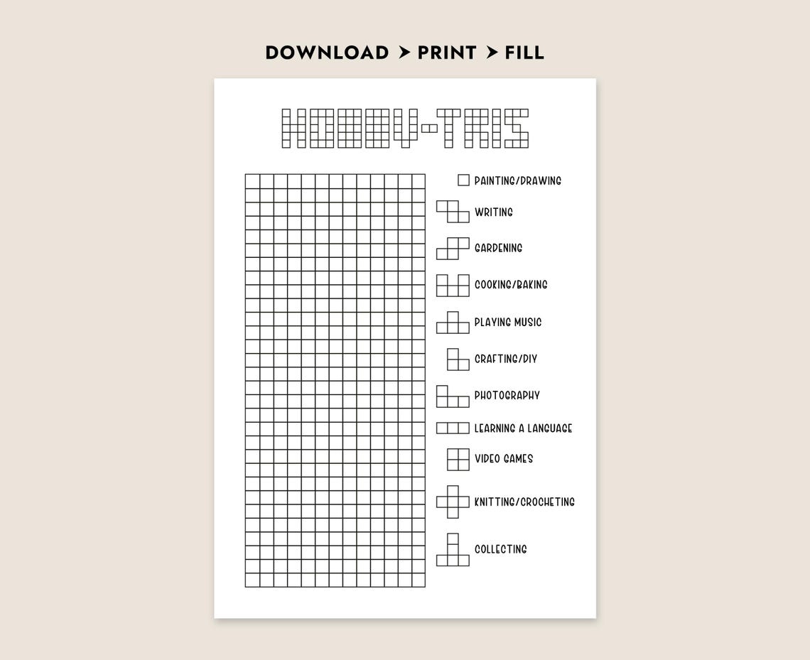 Hobby Tracker Printable Journal Page Wellness Tracker Daily Activity ...