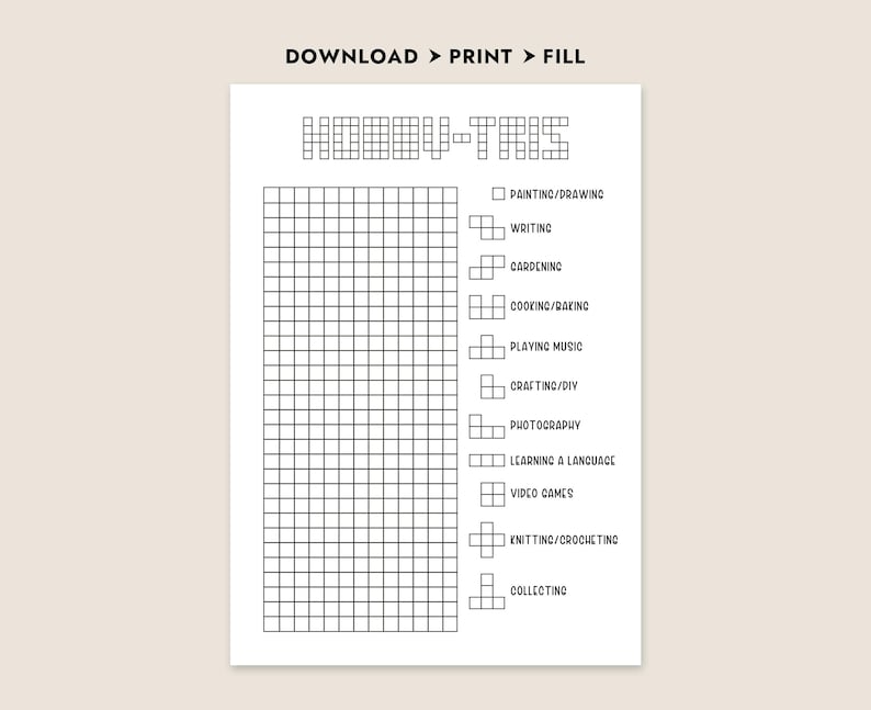 Hobby Tracker Printable Journal Page Wellness Tracker Daily Activity ...