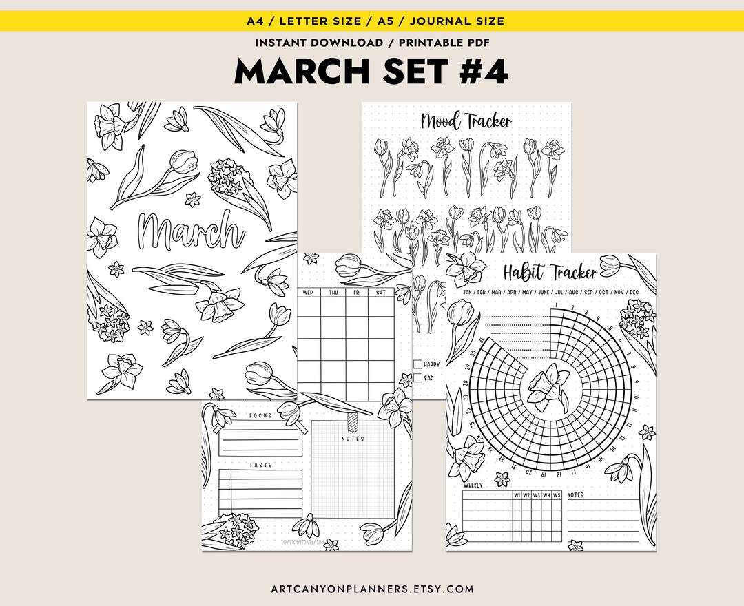 March Title Page Calendar Cover Page Printable Inserts Journal Bundle ...