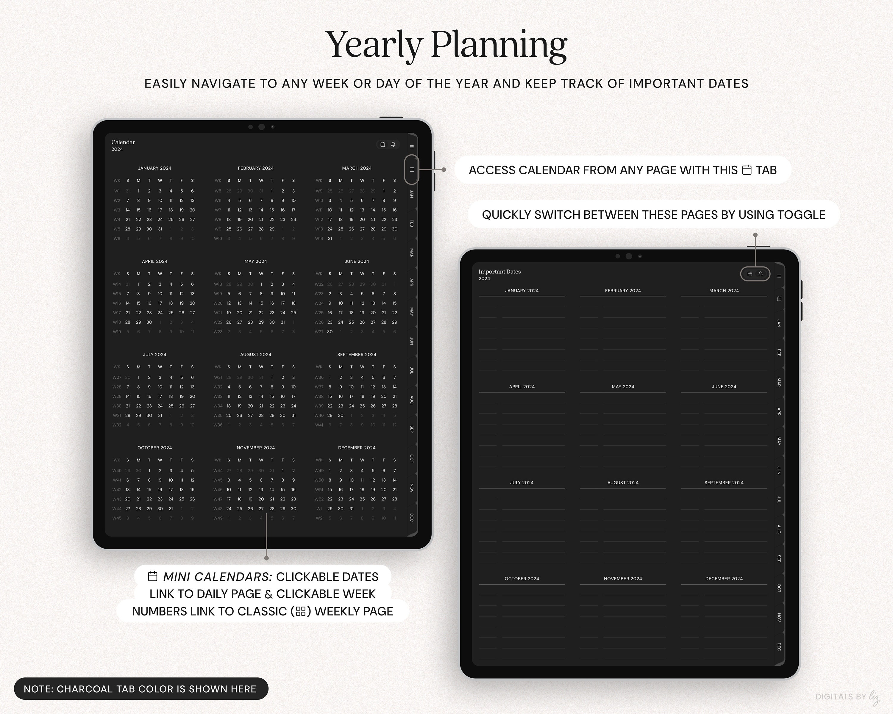 2024 Digital Planner Dark Mode, Goodnotes Planner, Notability Planner ...