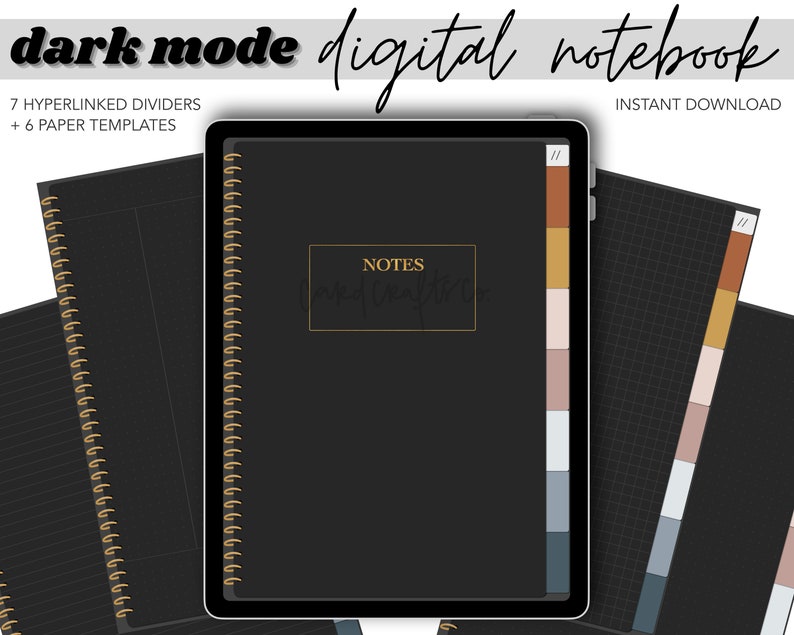 Dark Mode 7-Subject Hyperlinked Digital Notebook Dot | Etsy
