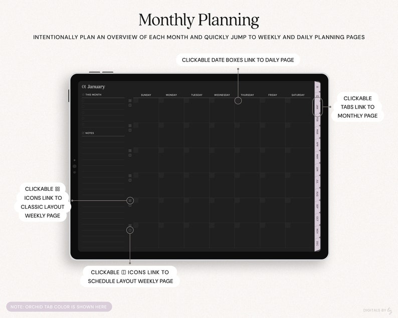 Undated Digital Planner Dark Mode, Goodnotes Planner, Notability ...