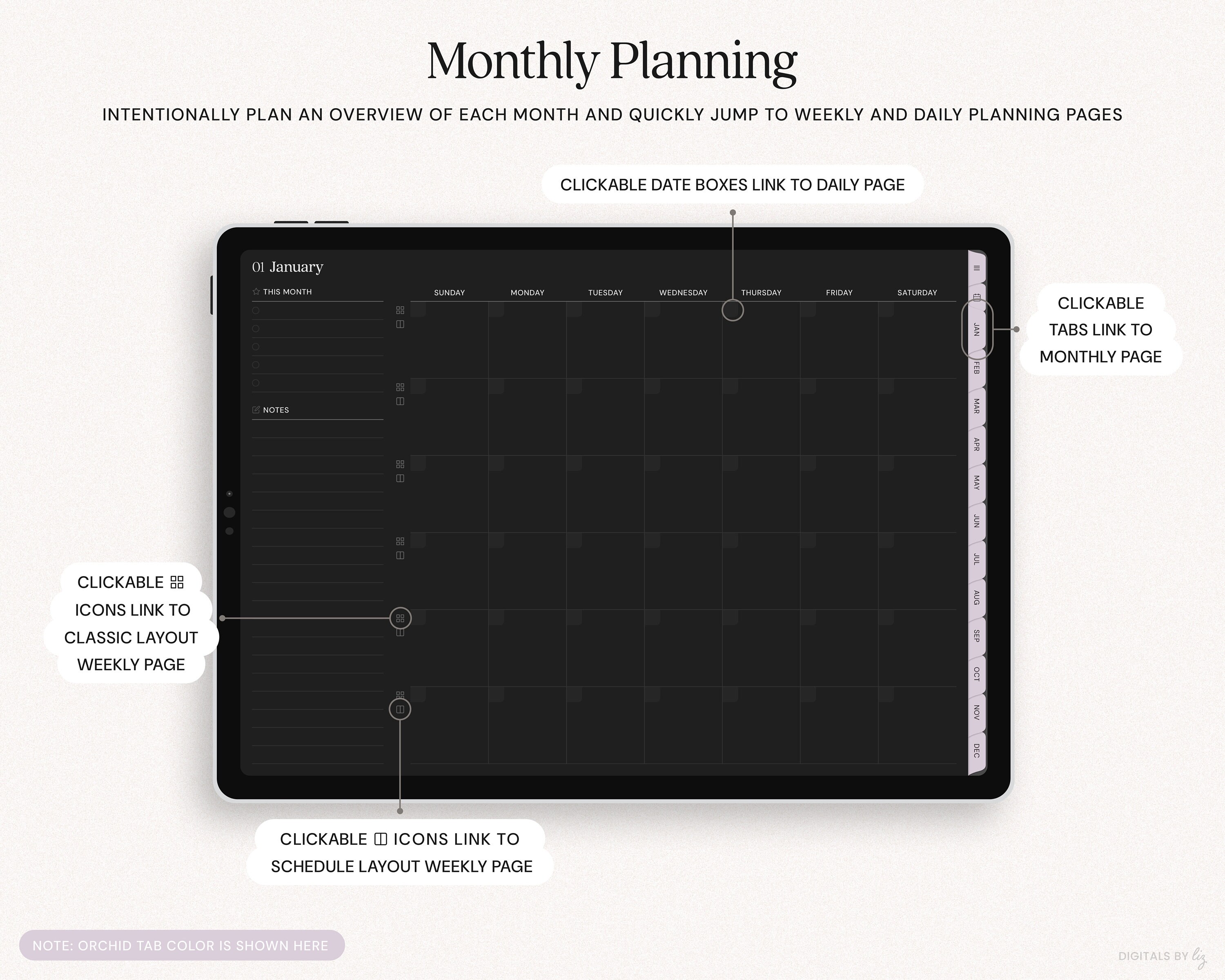 Undated Digital Planner Dark Mode, Goodnotes Planner, Notability ...