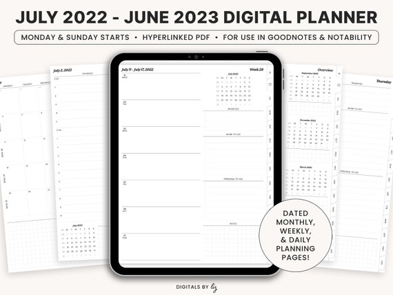 July 2022 June 2023 Hyperlinked Portrait Digital Planner - Etsy