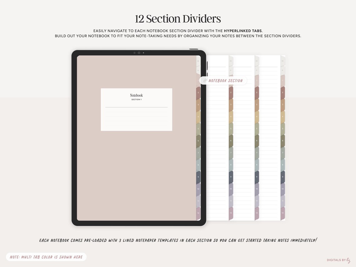 12 Subject Digital Notebook, Minimalist Portrait Digital Journal ...