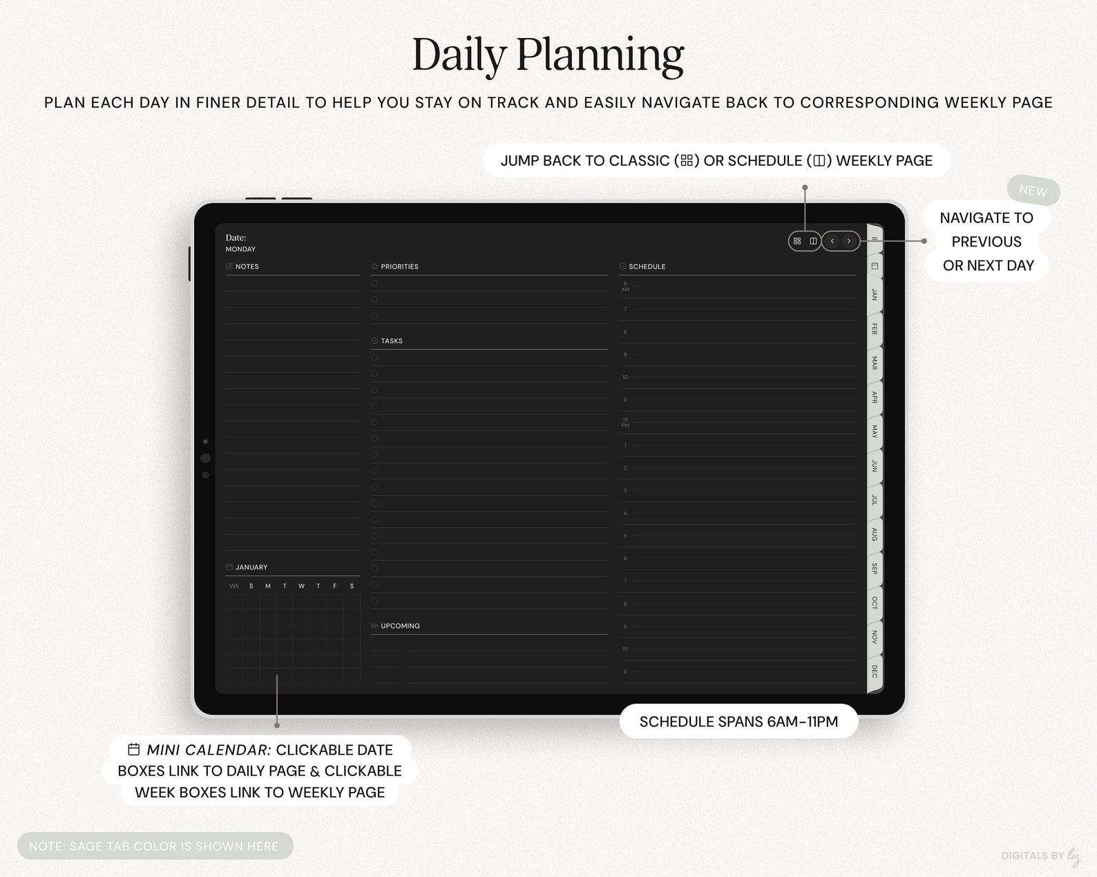 Undated Digital Planner Dark Mode, Goodnotes Planner, Notability ...