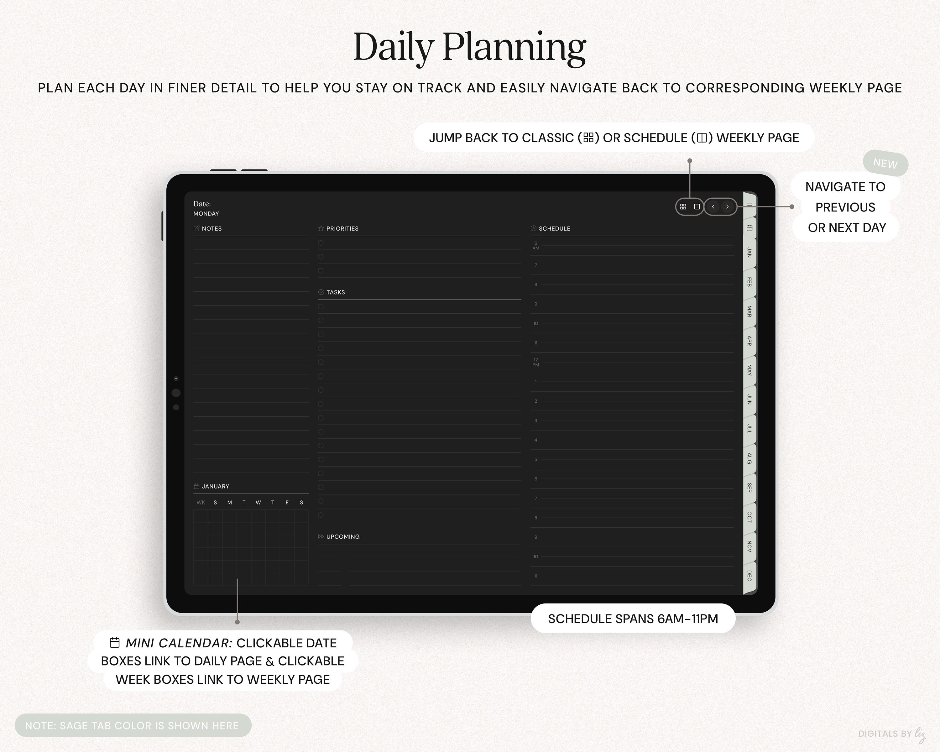 Undated Digital Planner Dark Mode, Goodnotes Planner, Notability ...