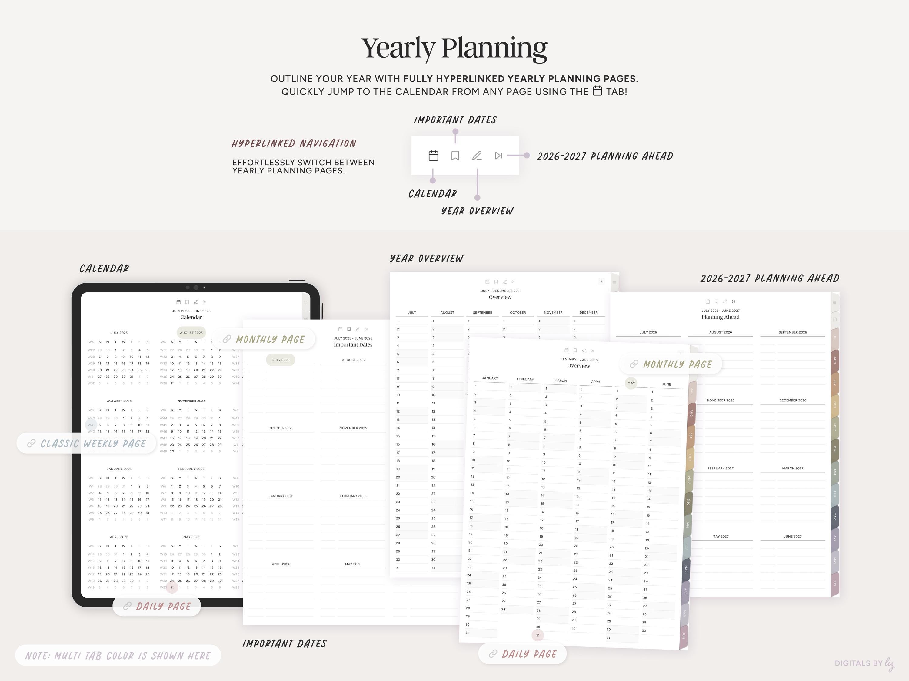 2025-2026 Midyear Digital Planner, Portrait Hyperlinked iPad Planner ...