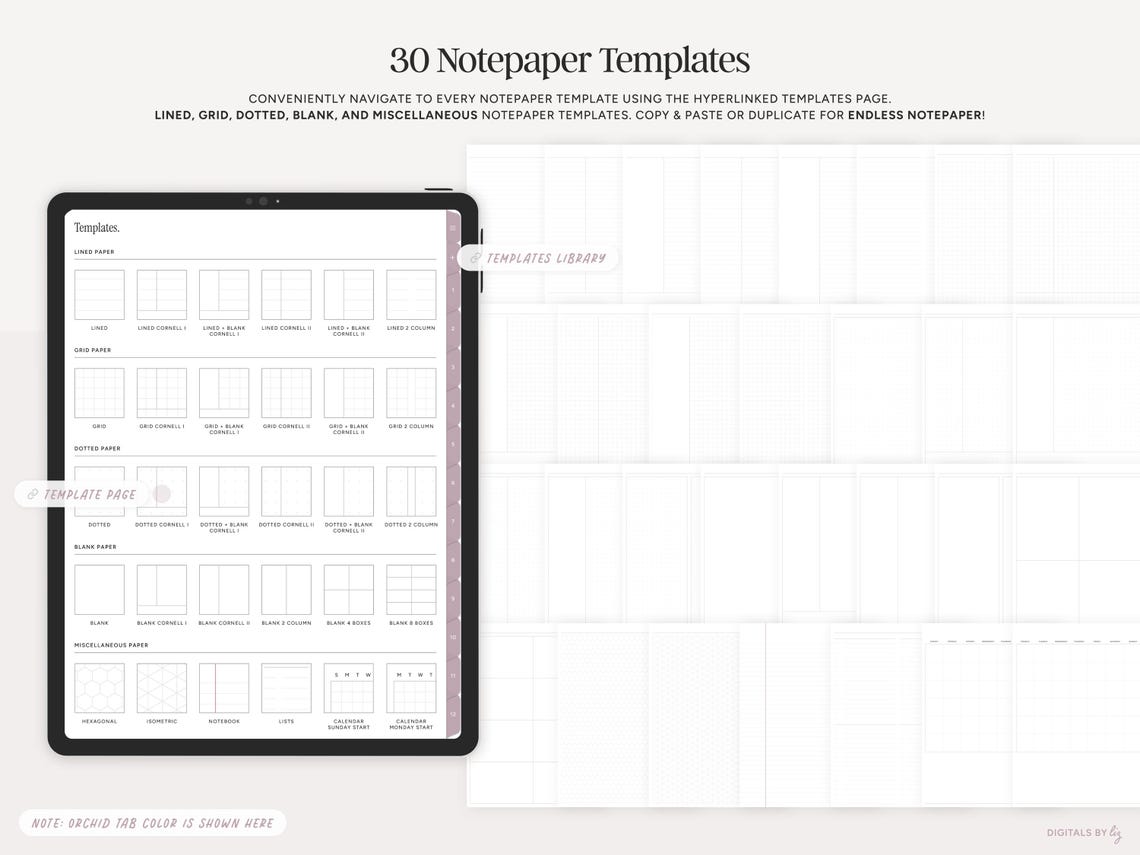 12 Subject Digital Notebook, Minimalist Portrait Digital Journal ...