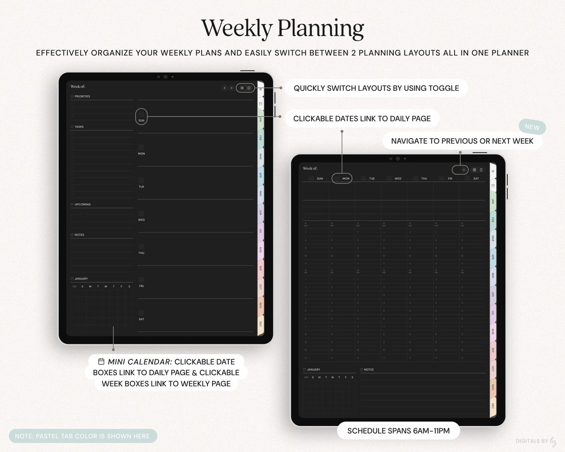 Undated Digital Planner Dark Mode, Goodnotes Planner, Notability ...