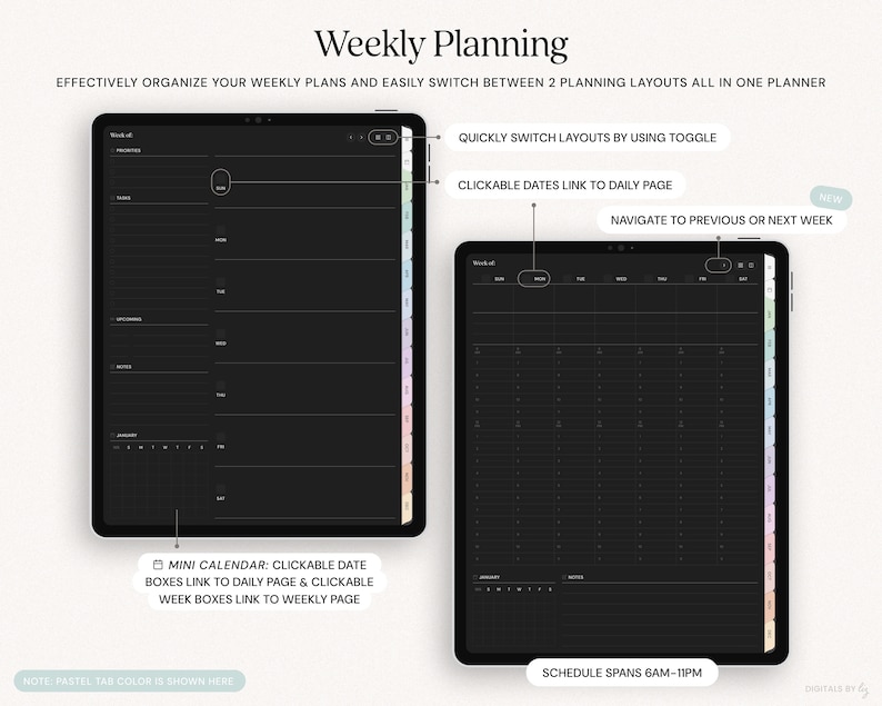 Undated Digital Planner Dark Mode, Goodnotes Planner, Notability ...